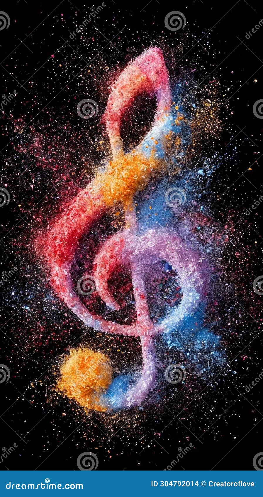 Music Note Made of Colorful Powder on Black Background Stock ...