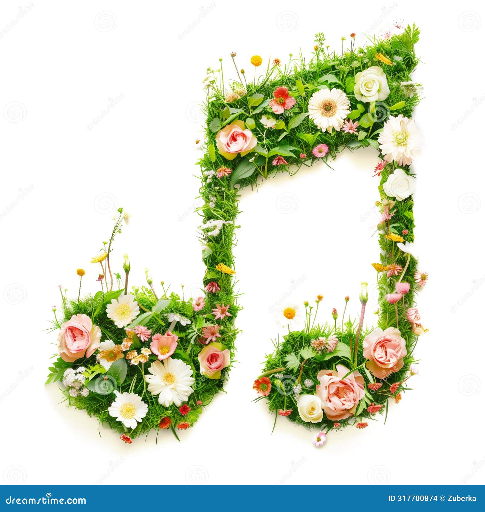 Music Note Made of Grass and Flowers Isolated Stock Illustration ...