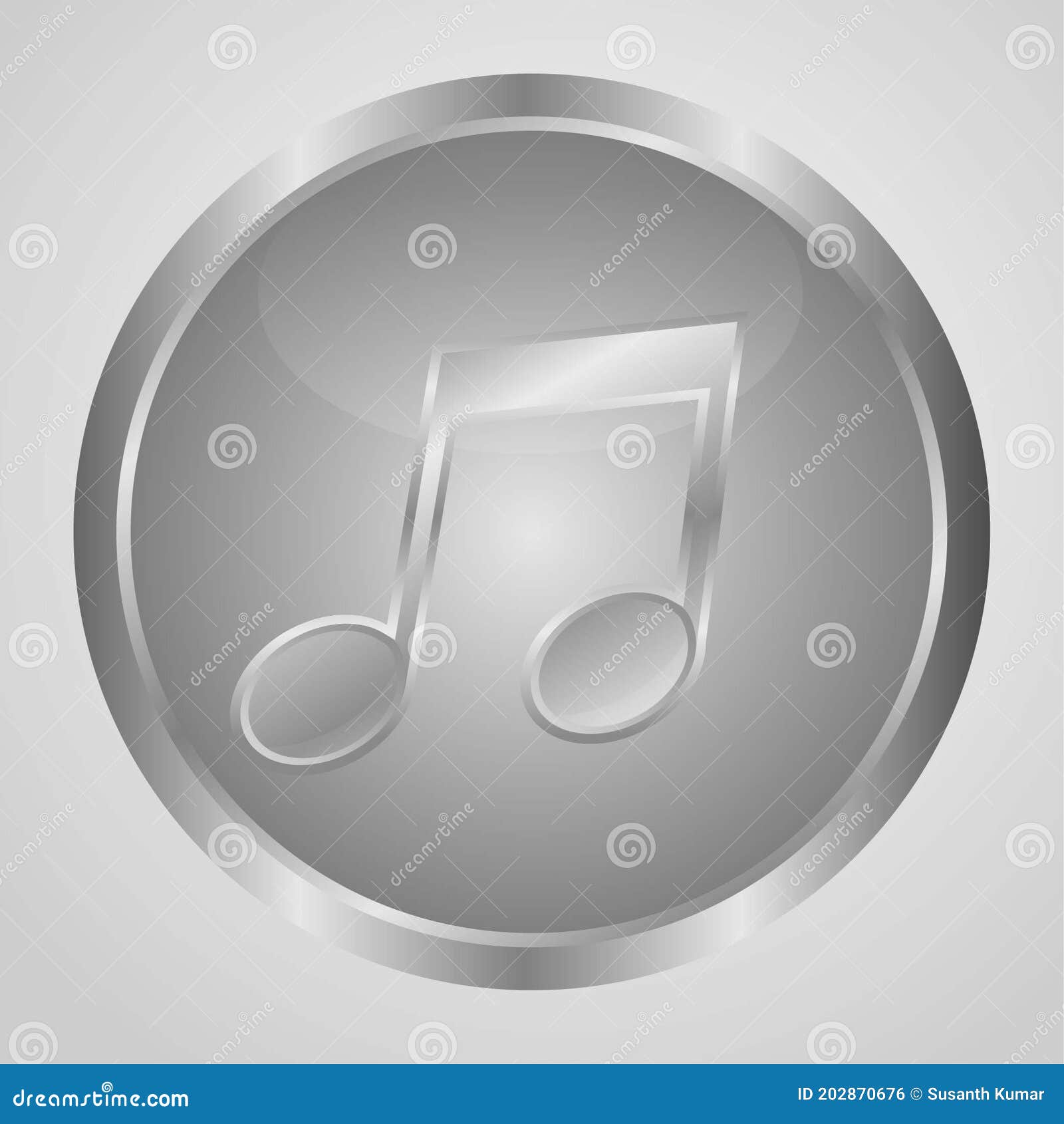Metallic Musical Note Icon From Upper View Isolated. Cartoon Vector ...