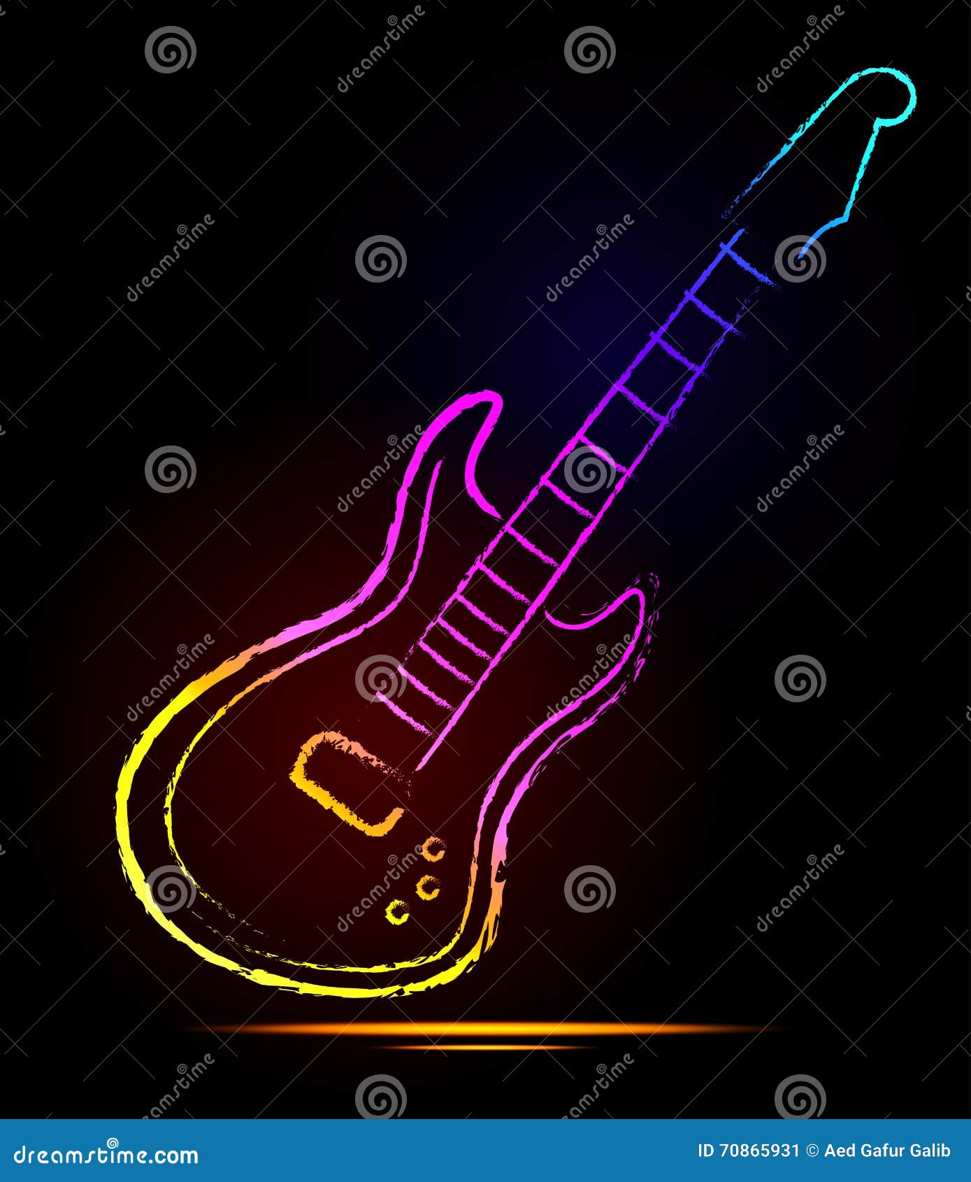 Music Note and Neon Light Guitar Stock Vector - Illustration of concert ...