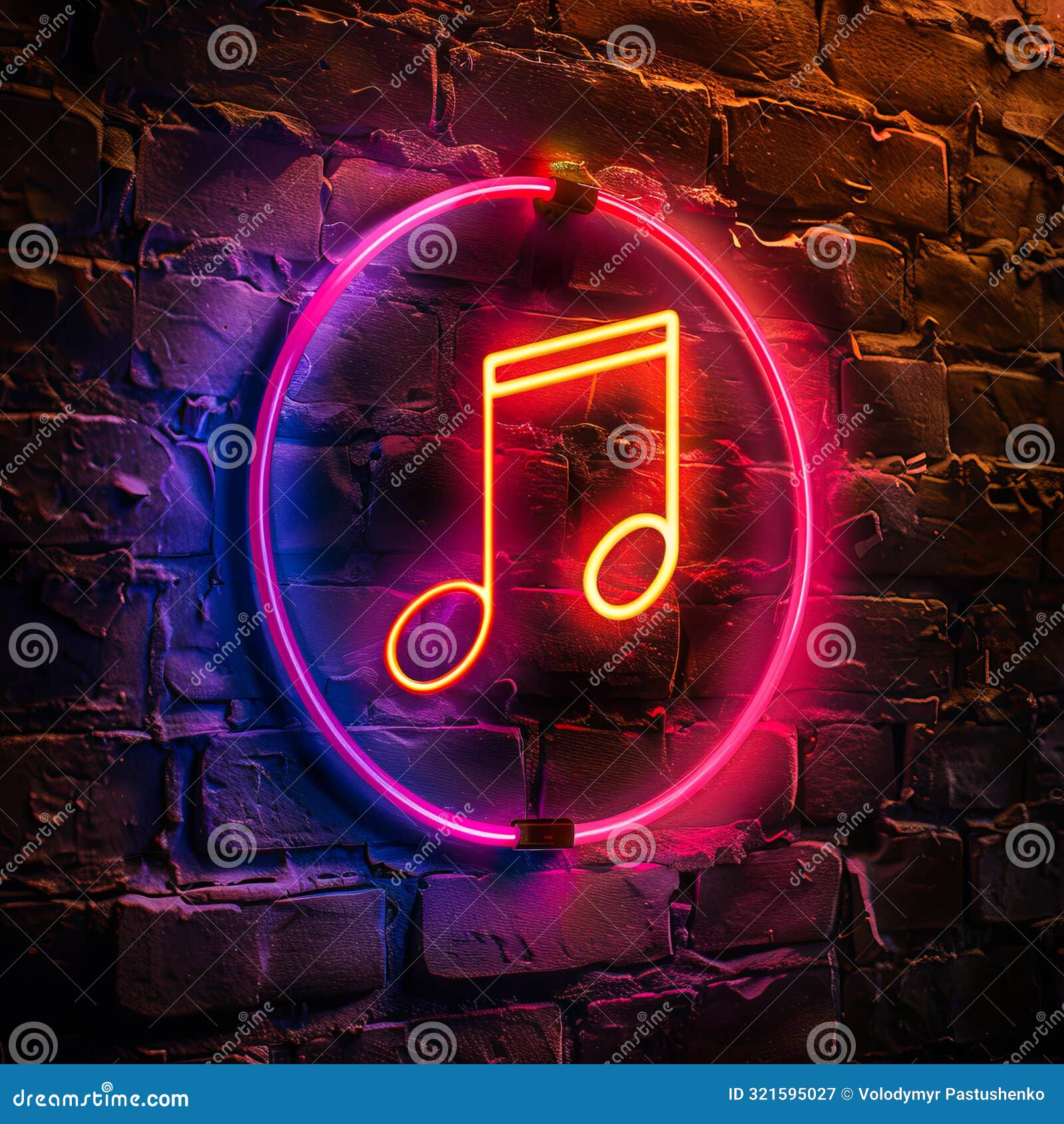 Music Note Neon Sign on Brick Wall Stock Illustration - Illustration of ...