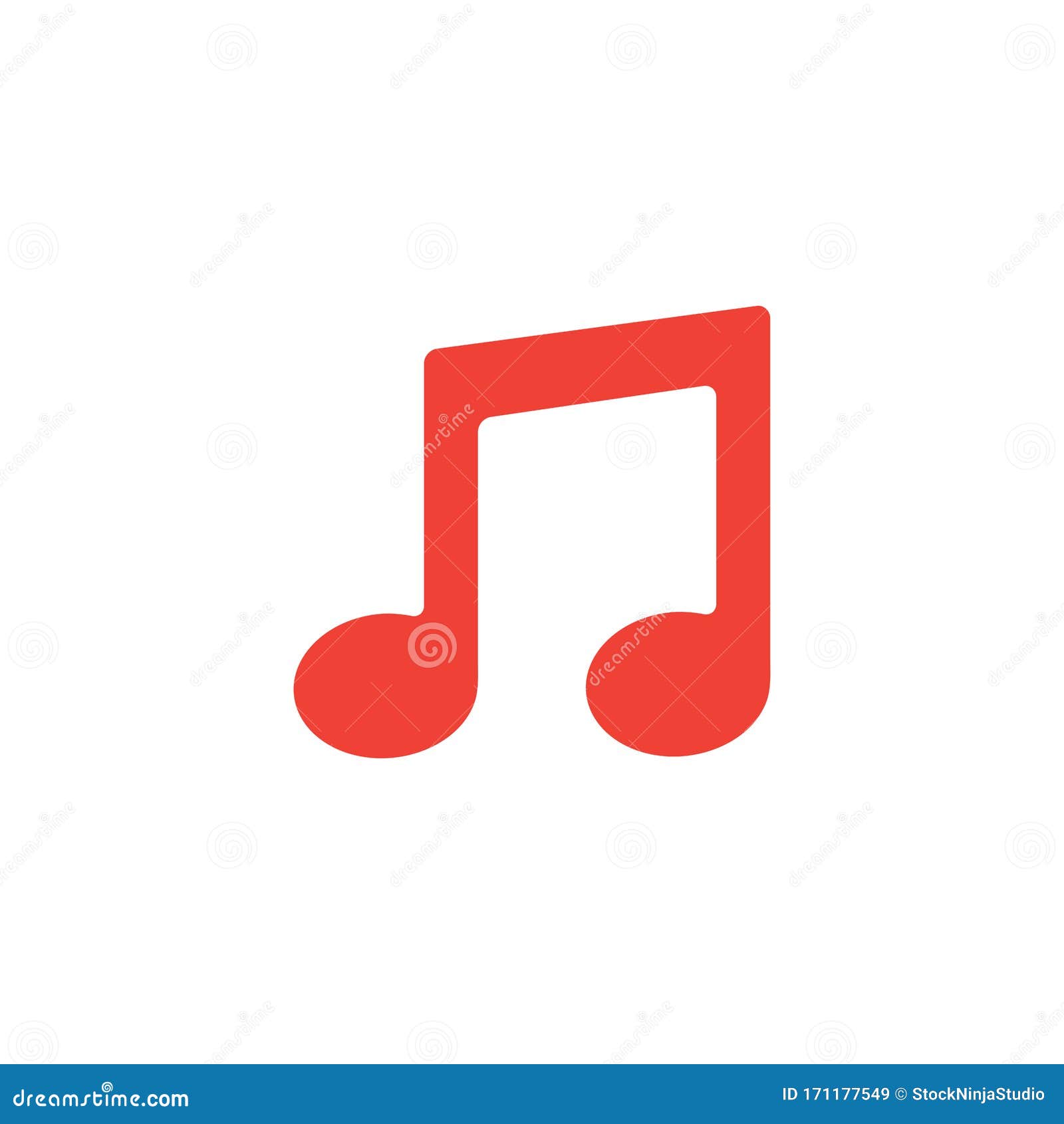 Music Note Red Icon on White Background. Red Flat Style Vector ...
