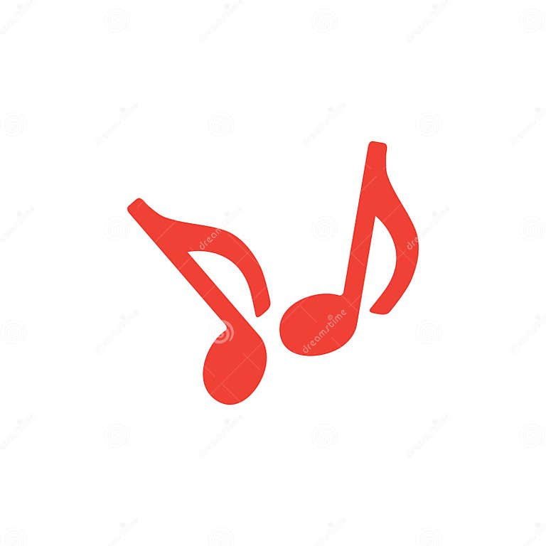 Music Note Red Icon on White Background. Red Flat Style Vector ...