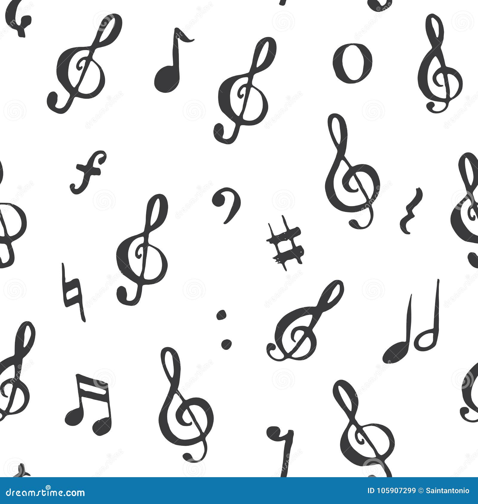 Music Note Seamless Pattern Vector Illustration. Hand Drawn Stock ...