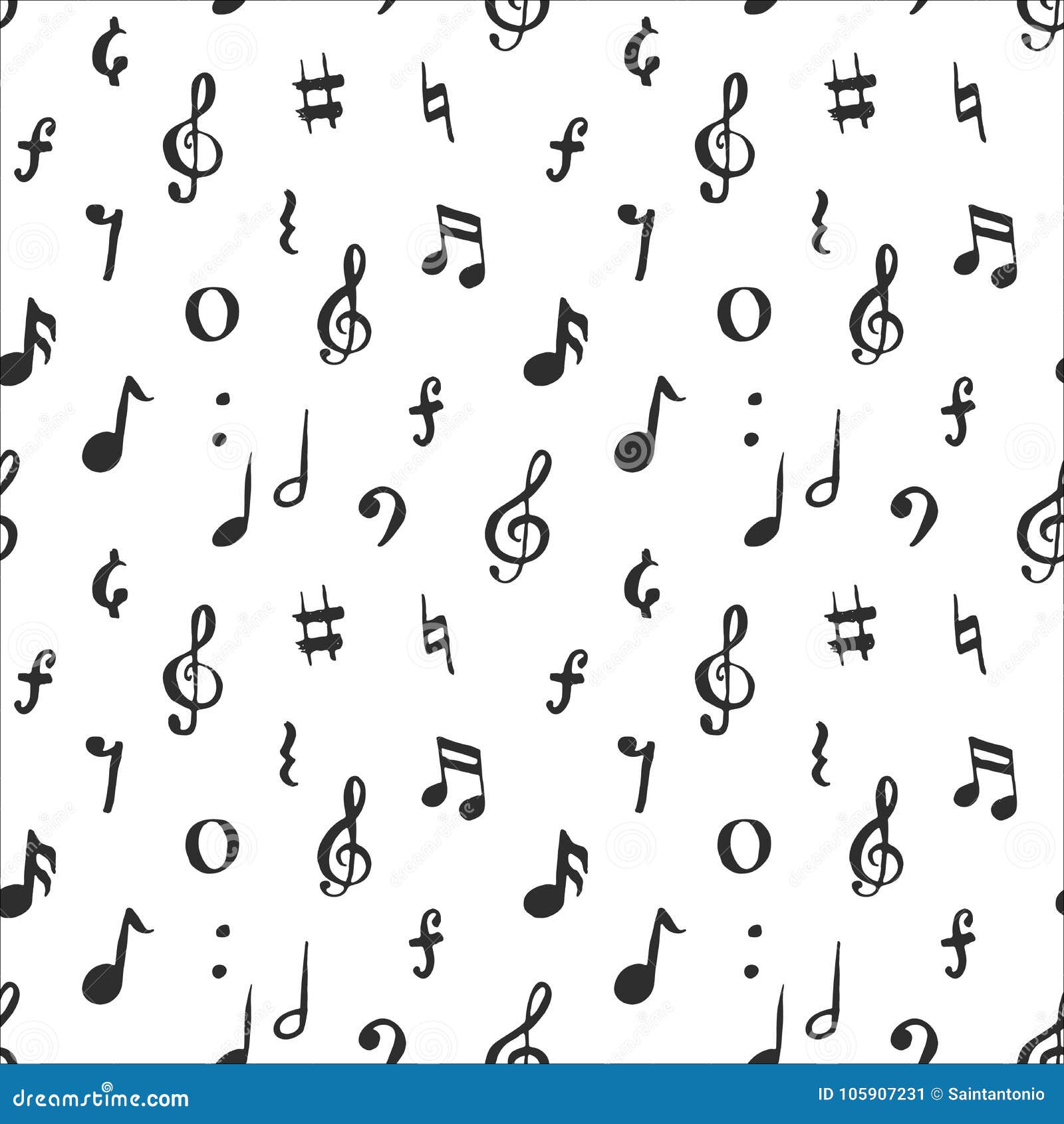 Music Note Seamless Pattern Vector Illustration. Hand Drawn Sketched ...