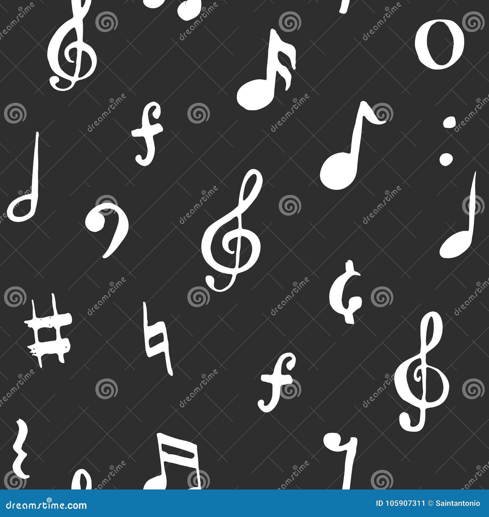 Music Note Seamless Pattern Vector Illustration. Hand Drawn Sketched ...
