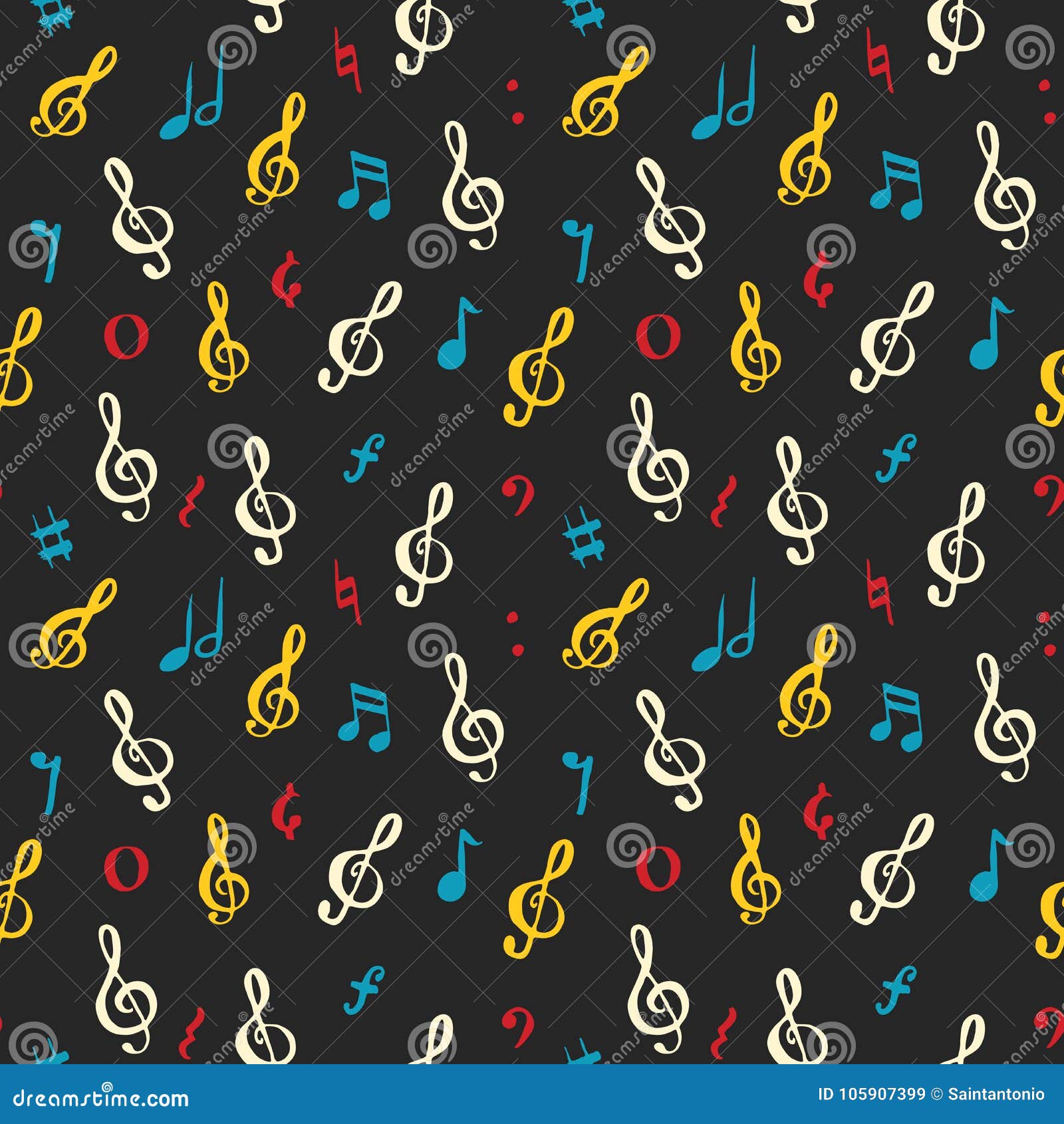Music Note Seamless Pattern Vector Illustration. Hand Drawn Stock ...