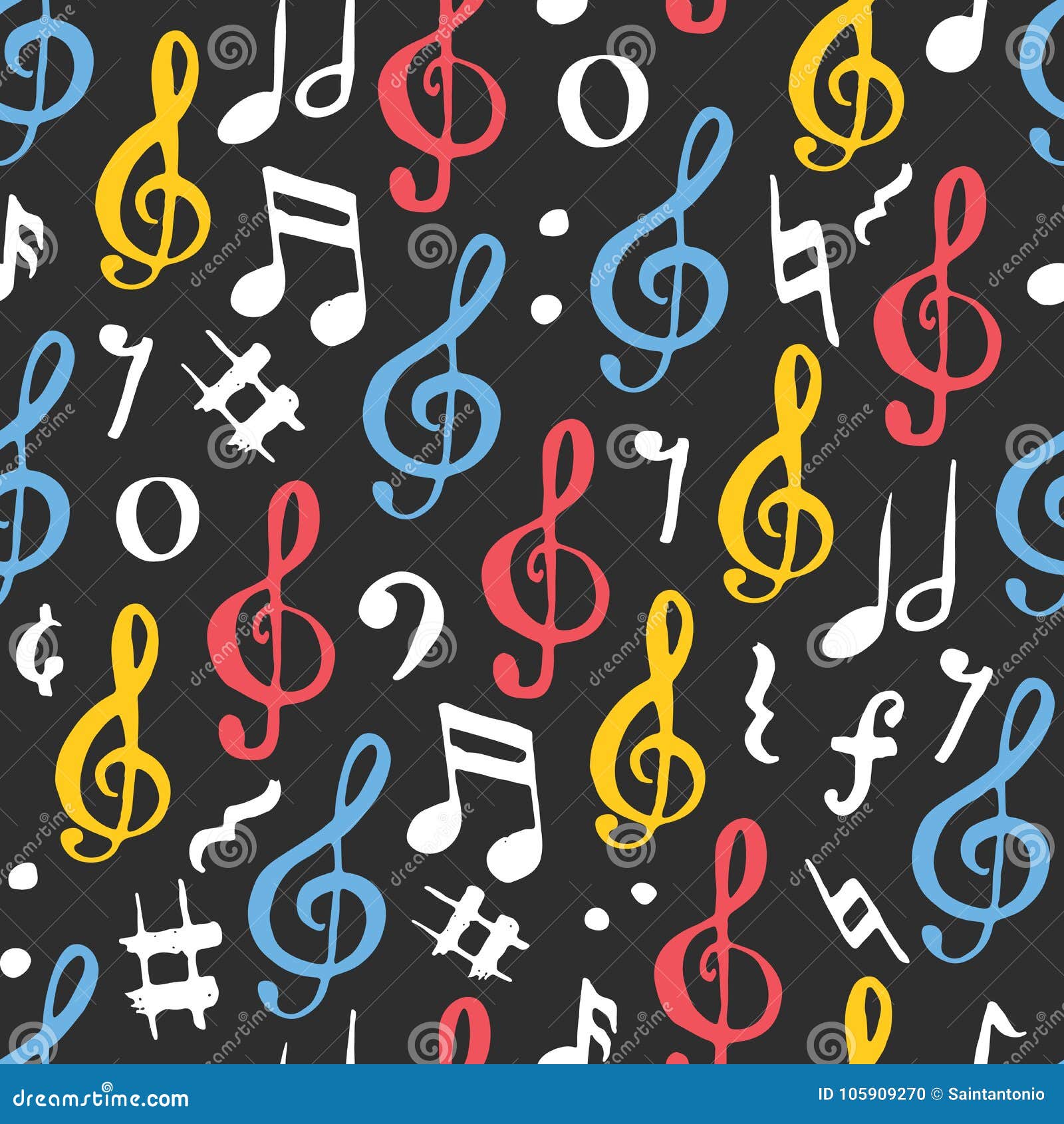 Music Note Seamless Pattern Vector Illustration. Hand Drawn Sketched ...