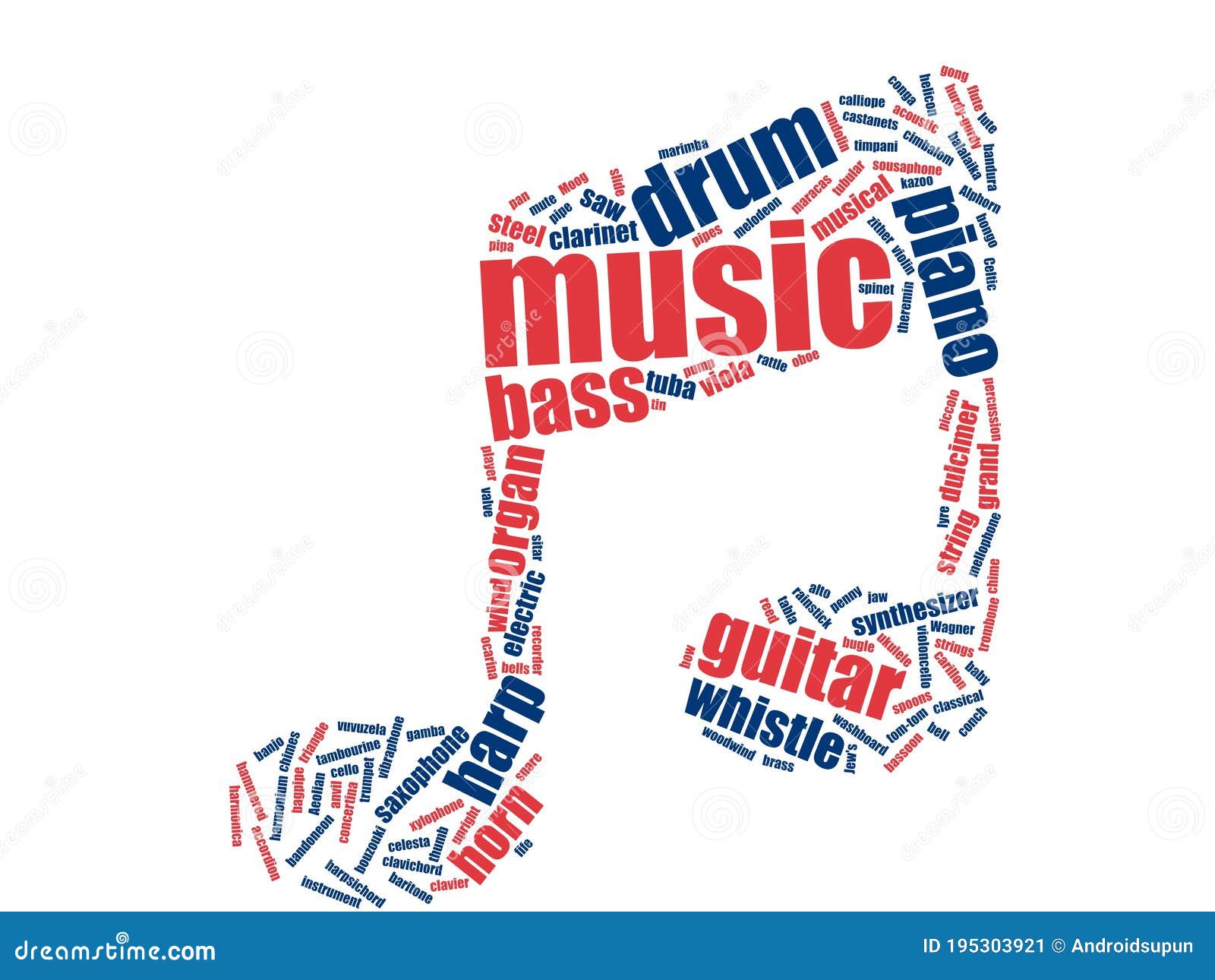 Music Note Shape Musical Instruments Word Cloud Stock Image ...