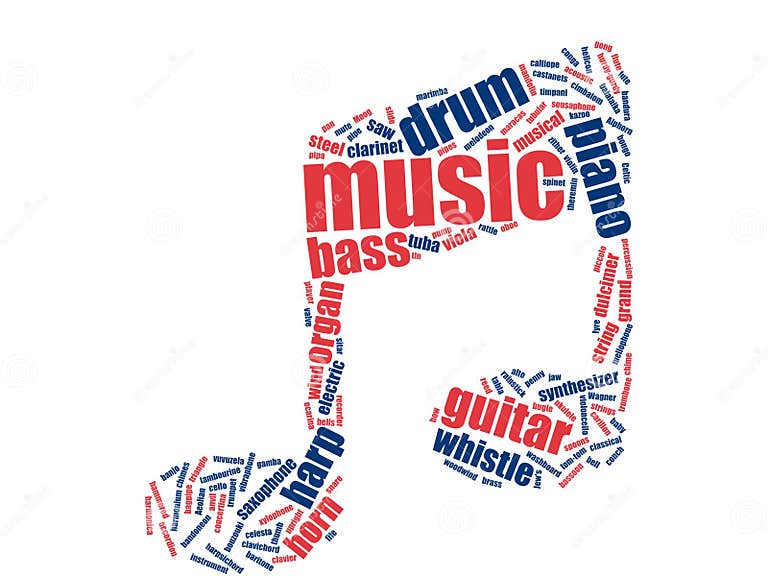 Music Note Shape Musical Instruments Word Cloud Stock Image ...