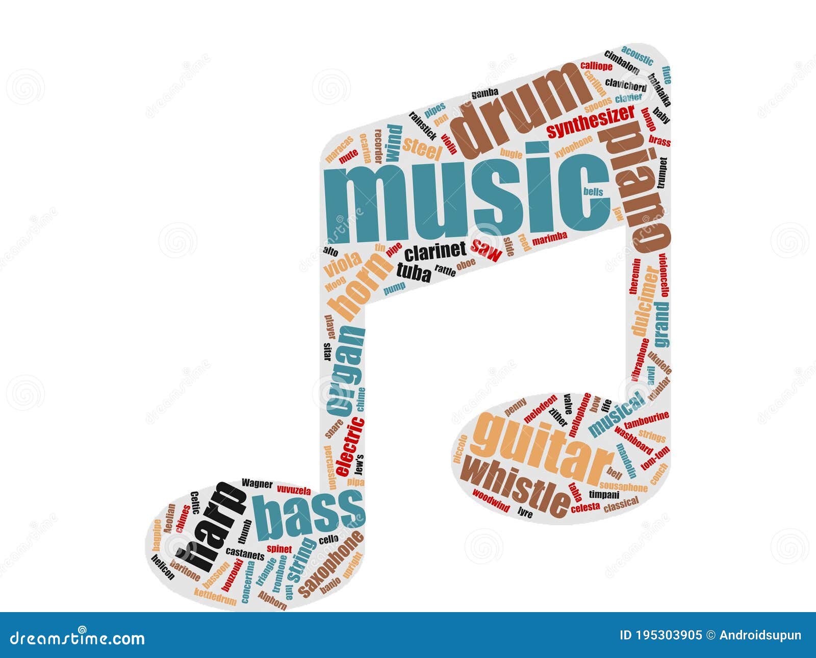 Music Note Shape Musical Instruments Word Cloud Stock Image ...