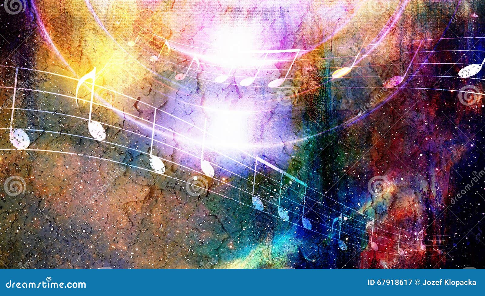 Music Note and Space and Stars with Abstrtact Color Background. Stock ...