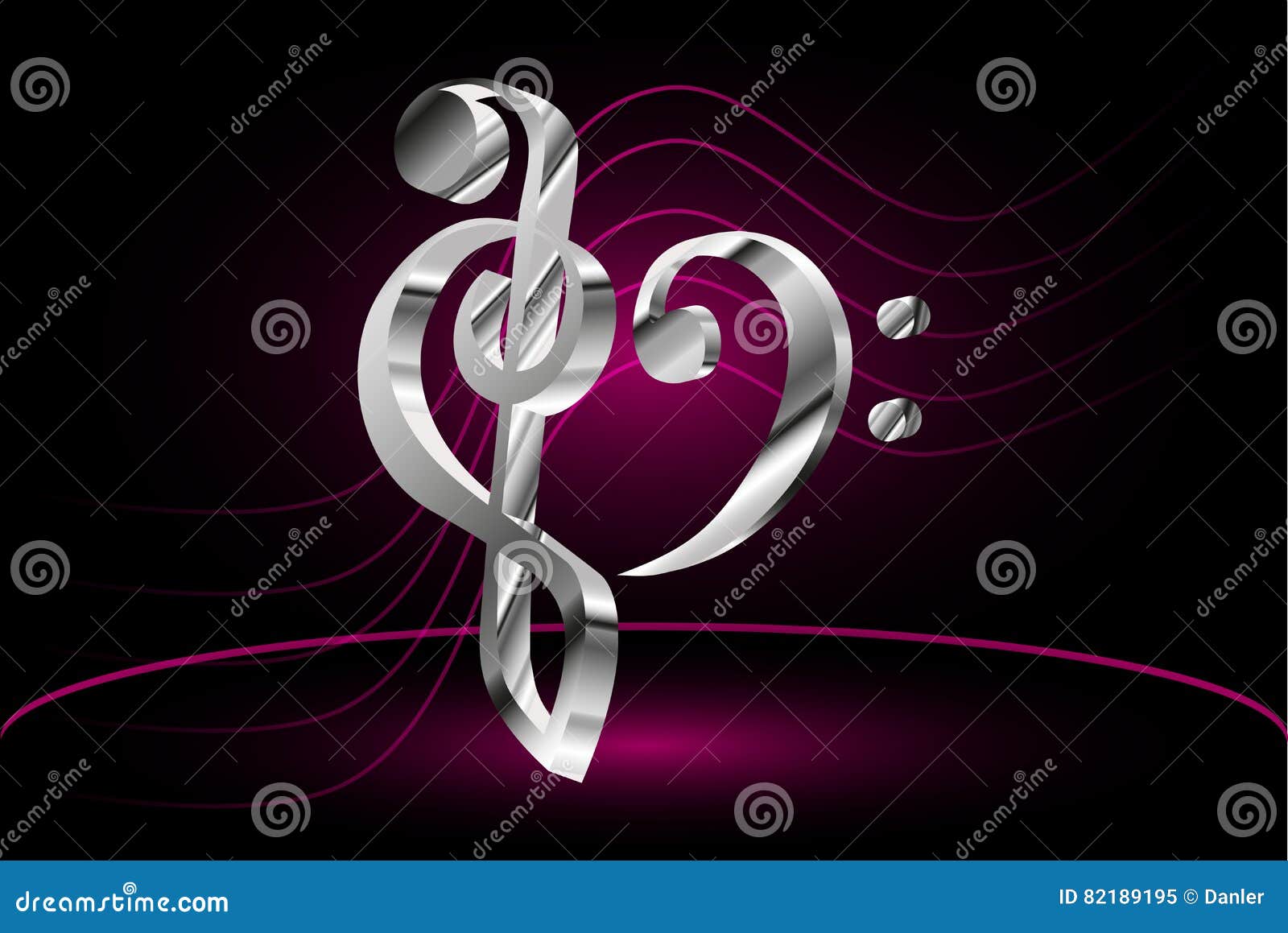 Music Note Stave and Heart Violin and Bass Clef Stock Vector ...