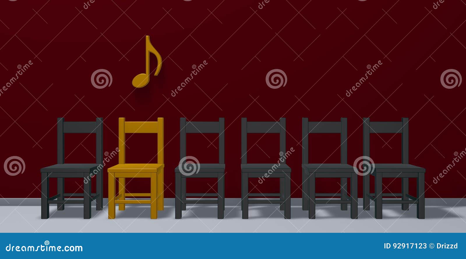 Music Note Symbol Over Row of Chairs Stock Illustration - Illustration ...