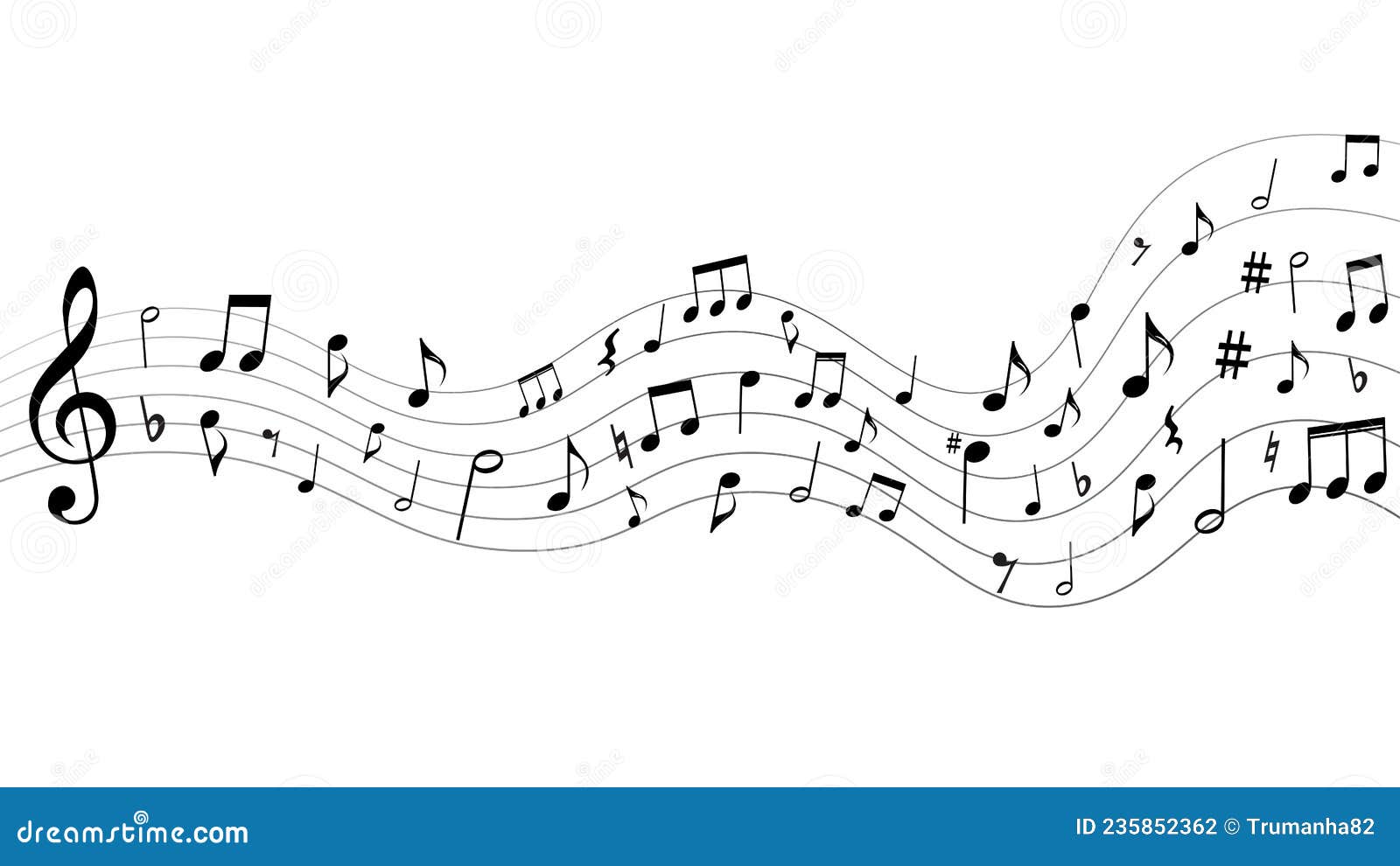 Vector Black Music Notes and Symbols on Staff in White Background Stock ...