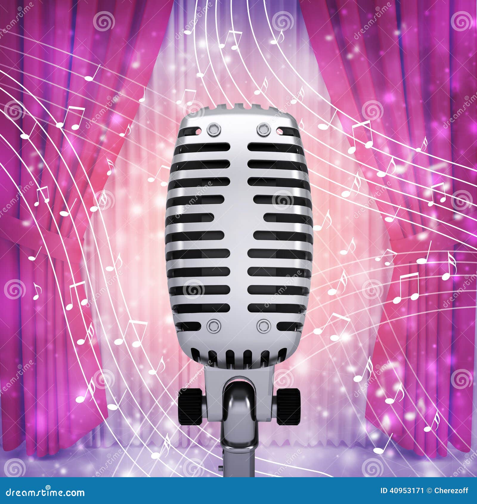 Music Notes Around Studio Microphone Stock Image - Image of metallic ...