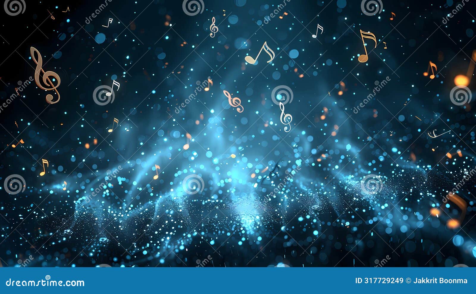 Music Notes on Blue Bokeh Background, Generative AI Illustrations Stock ...