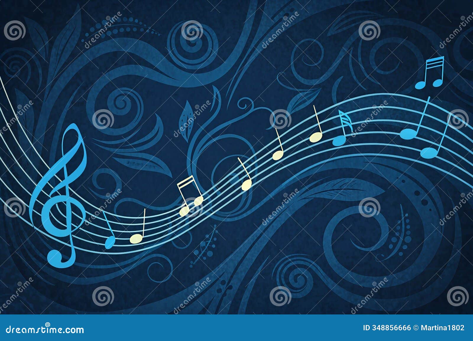 Music Notes in Blue Dark Abstract Background Stock Illustration ...