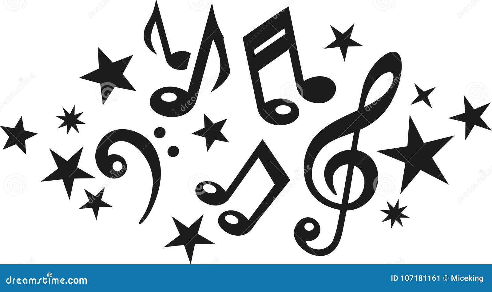 Music Notes with Clef and Stars Stock Vector - Illustration of ...