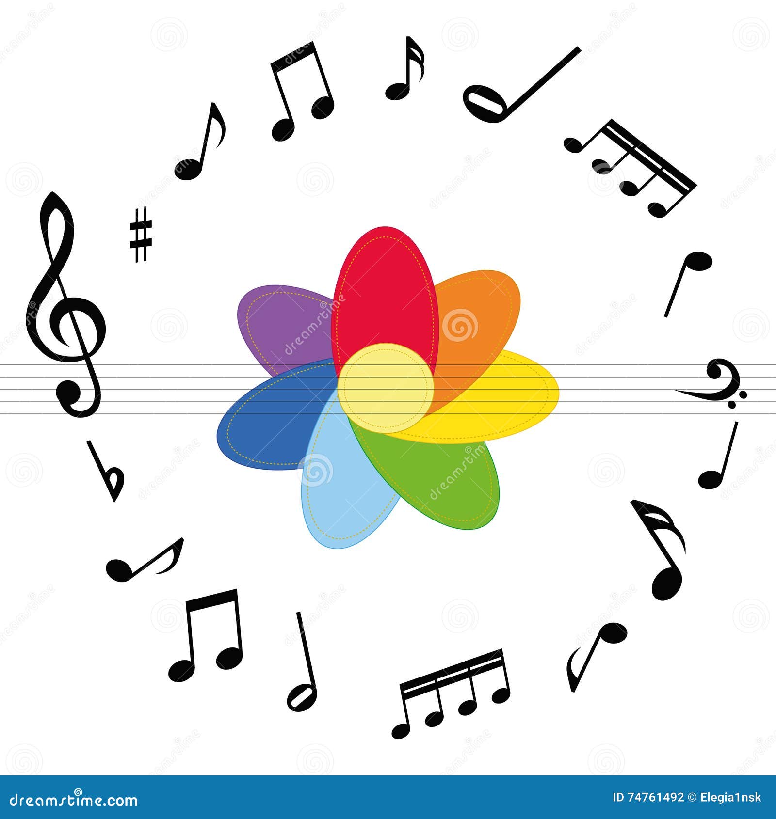 Music Notes with Colourful Flower. Stock Vector - Illustration of ...