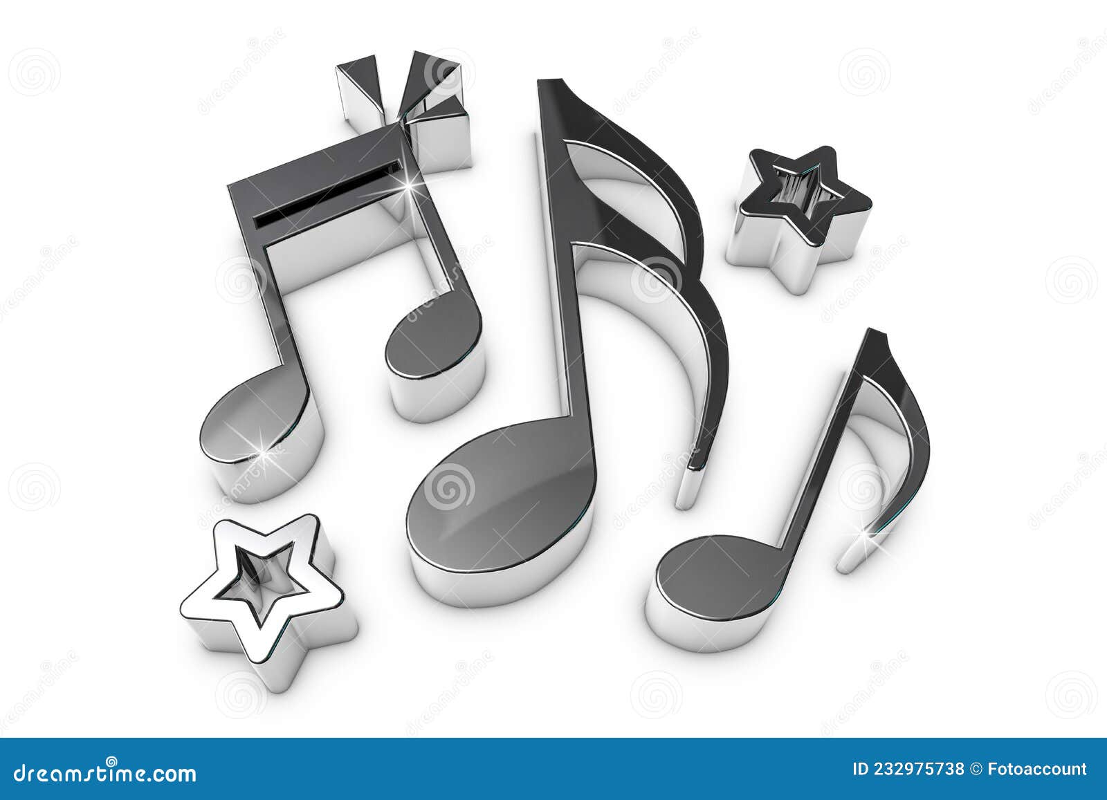 Music Notes Concept - Silver Metallic 3D Illustration Isolated on White ...