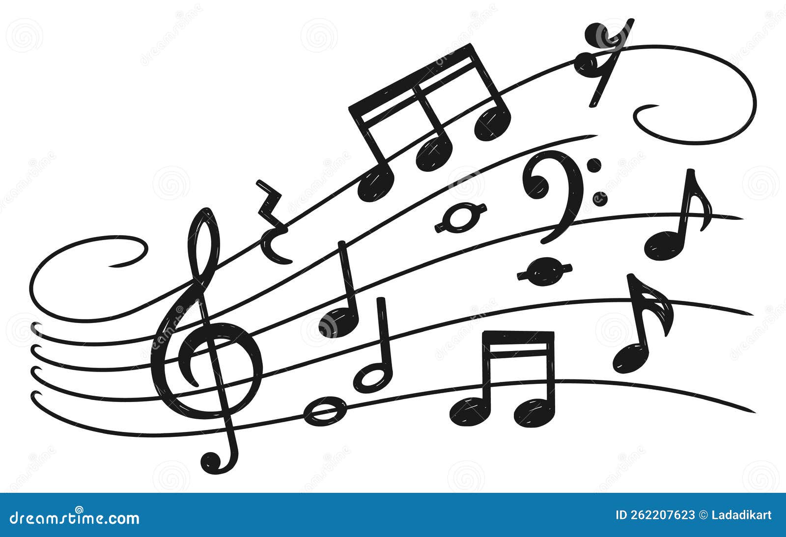 Curved Staff With Notes. Music Logo Sign. Vector Illustration ...
