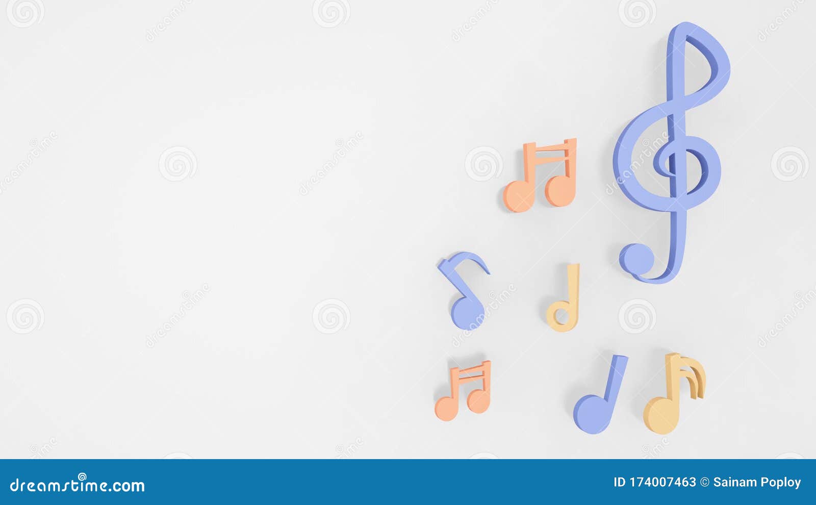Music Notes 3D Rendering on White Background. Dancing Colourful Music ...