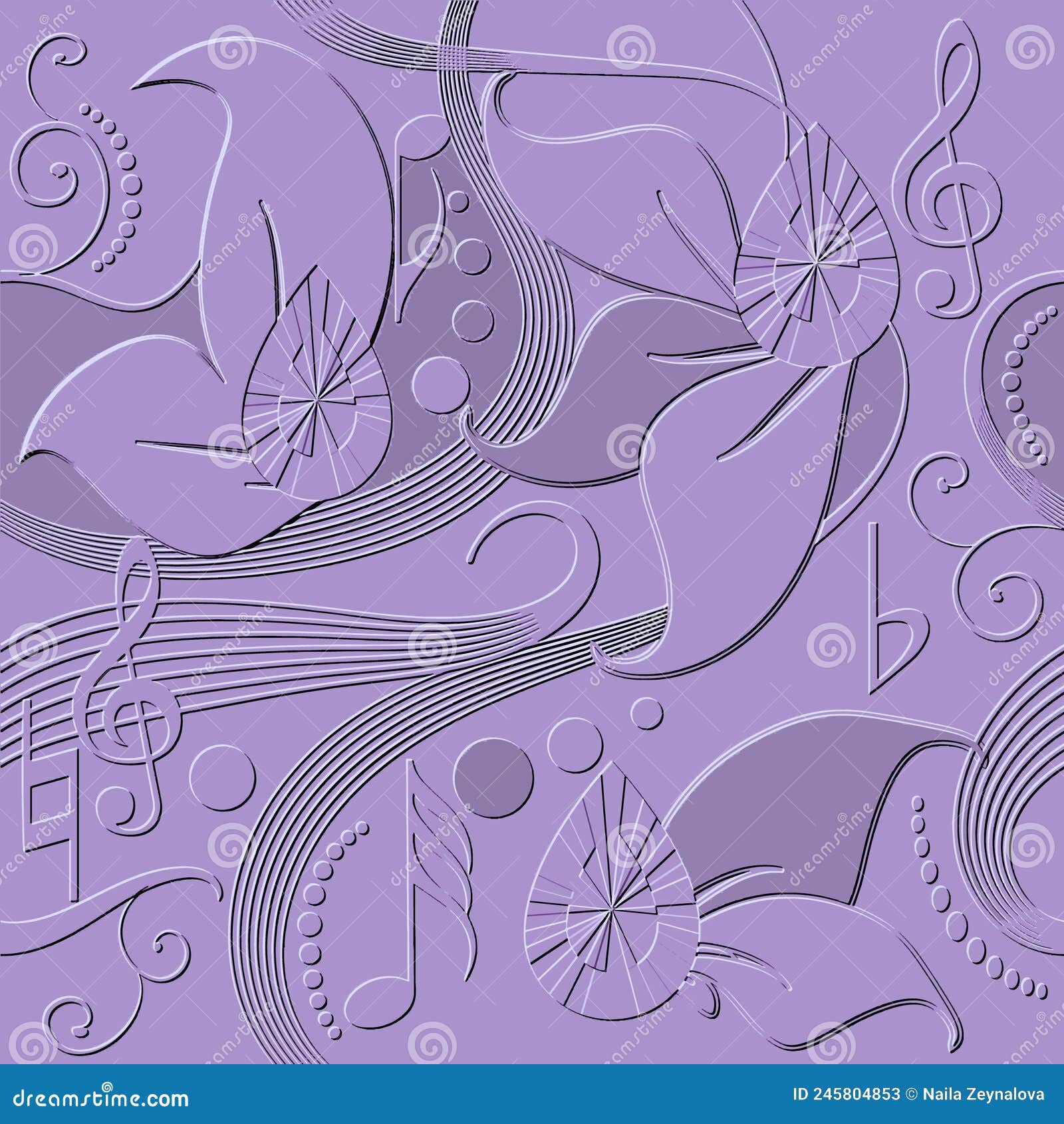 Music Notes 3d Textured Seamless Pattern. Embossed Musical Vector ...