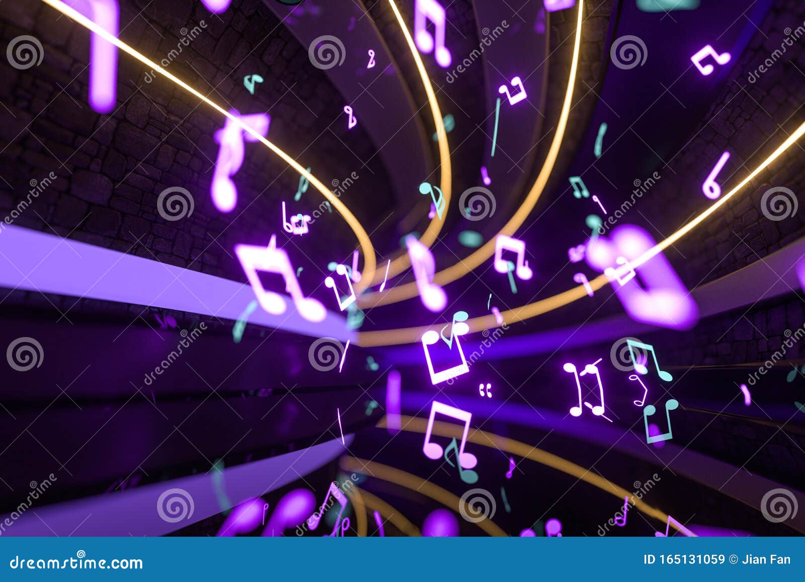 Music Notes with Dark Background, Floating Notes, 3d Rendering Stock ...