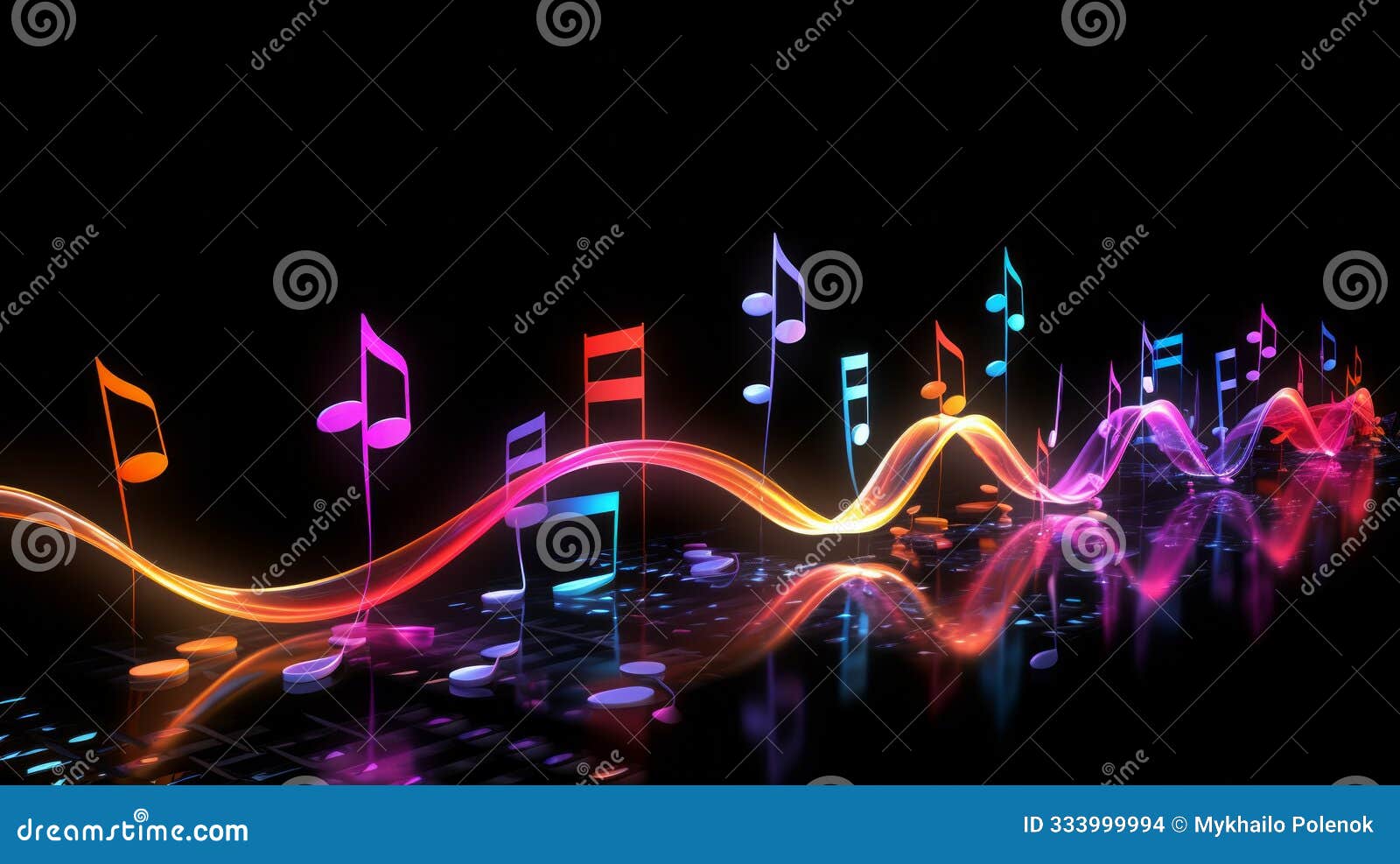 Music Notes on Dark Background, Neon Colors Effect. Neural Network Ai ...