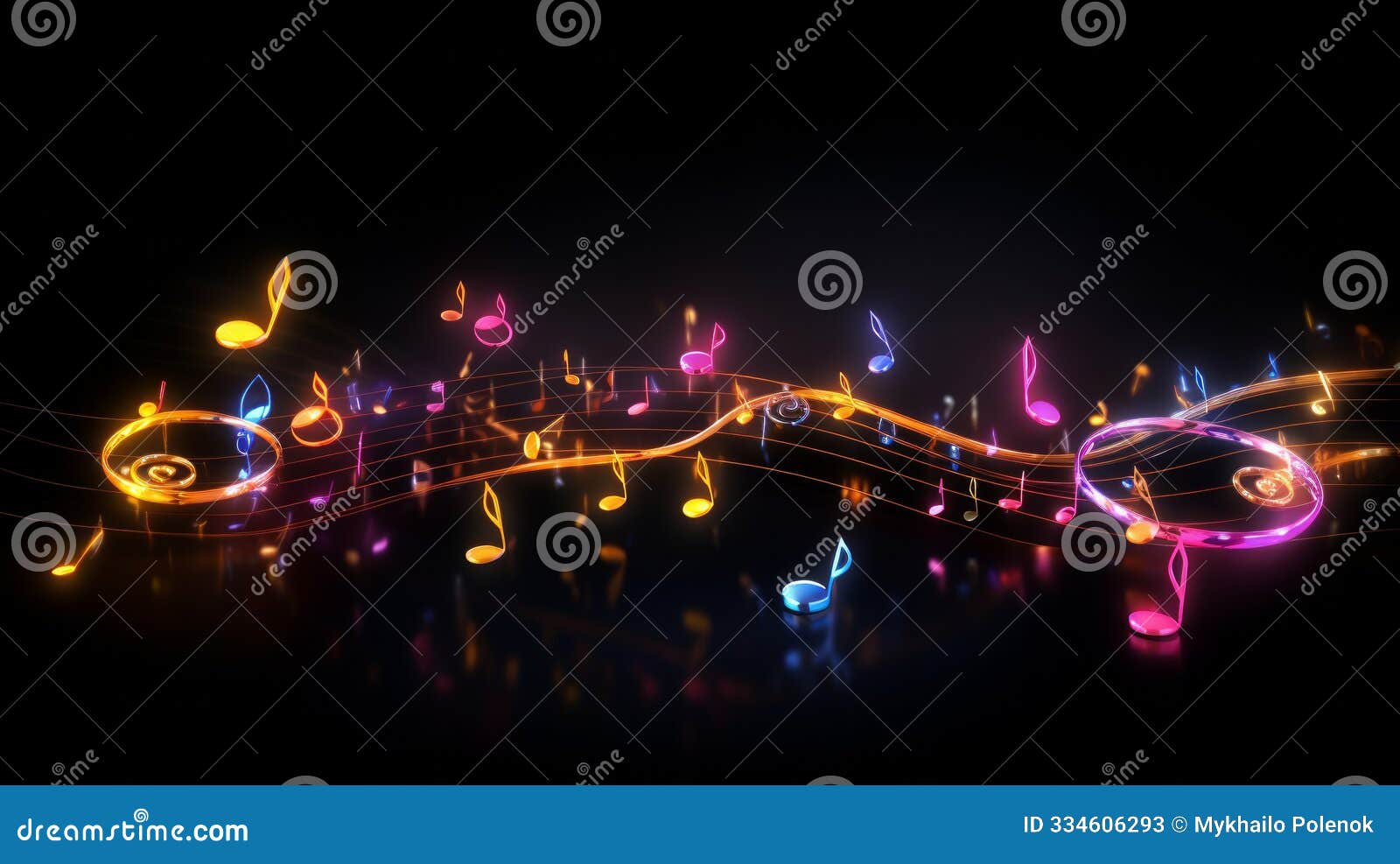 Music Notes on Dark Background, Neon Colors Effect. Neural Network Ai ...