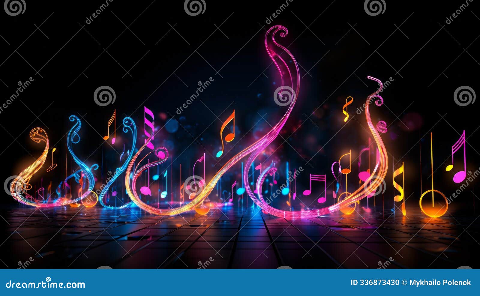 Music Notes on Dark Background, Neon Colors Effect. Neural Network Ai ...