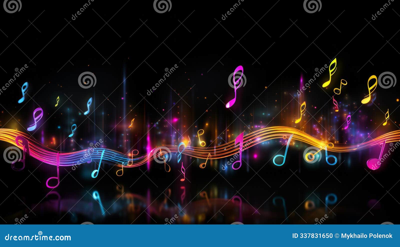Music Notes on Dark Background, Neon Colors Effect. Neural Network Ai ...