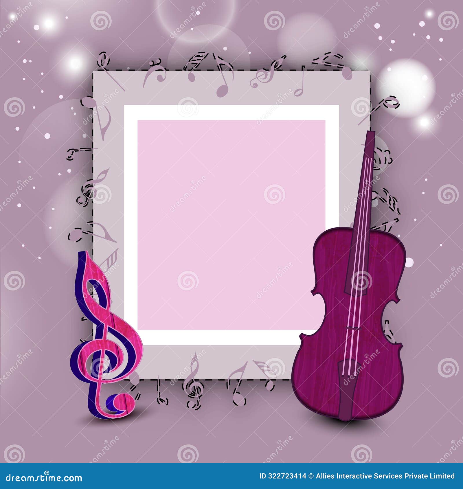 Music Notes Decorated Background with Guitar Instrument and Blank Stock ...