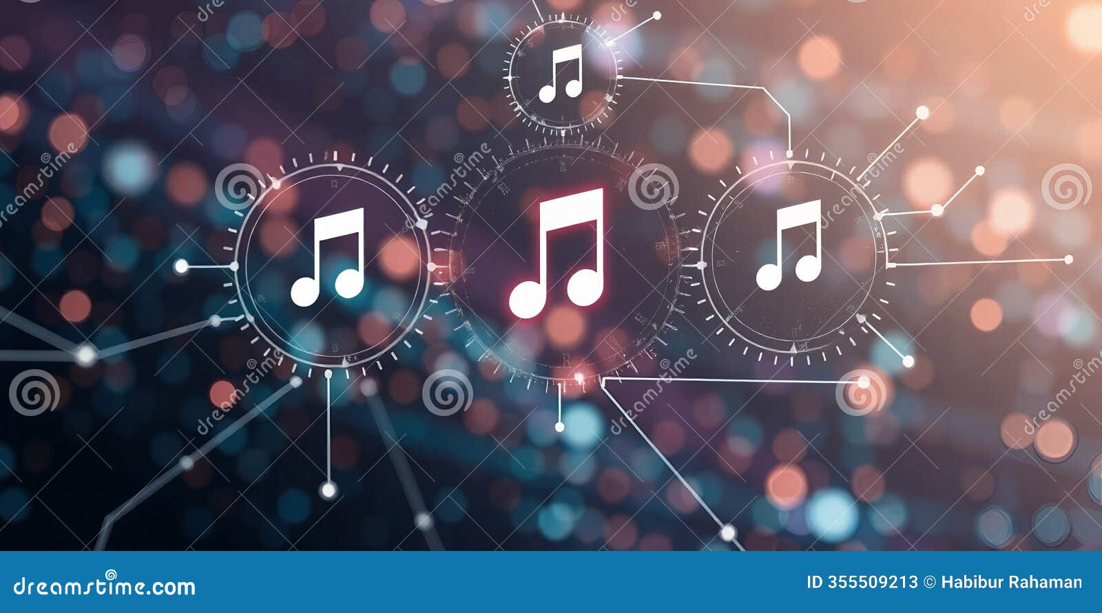 Music Notes on Digital Network Background Stock Illustration ...