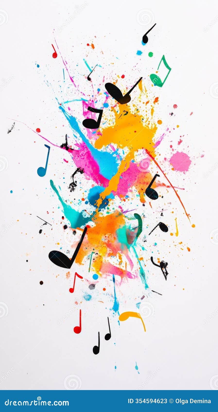 Music Notes Exploding with Colorful Splashes on White Background Stock ...