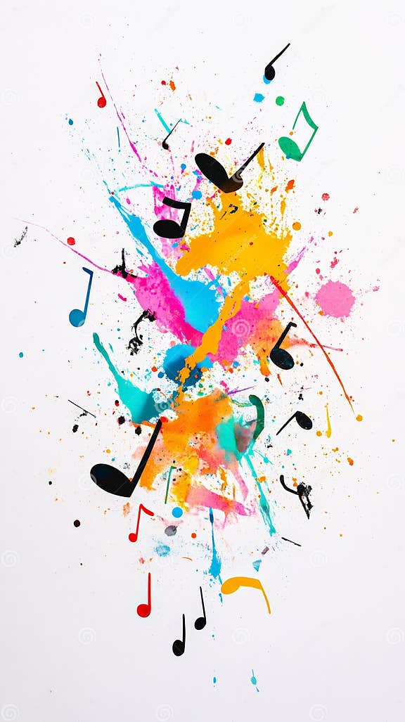Music Notes Exploding with Colorful Splashes on White Background Stock ...