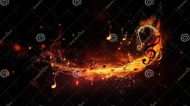 Music Notes on Fire Abstract Background. Generative Ai. Stock ...