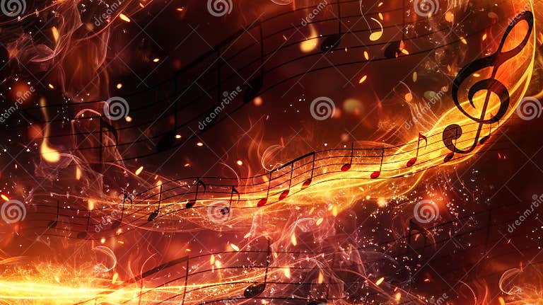 Music Notes on Fire Abstract Background. Generative Ai. Stock ...