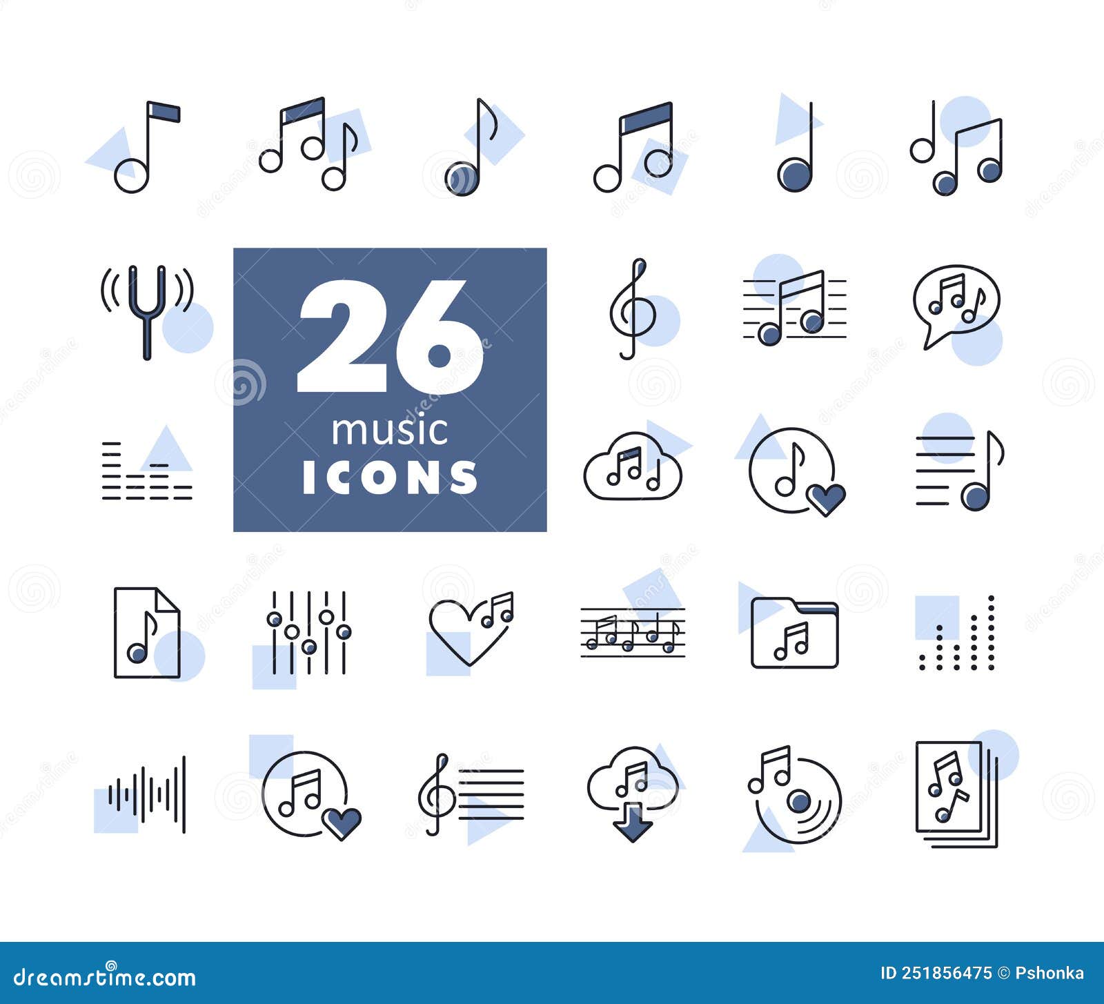 Music Notes Flat Vector Icons Set Stock Vector - Illustration of heart ...