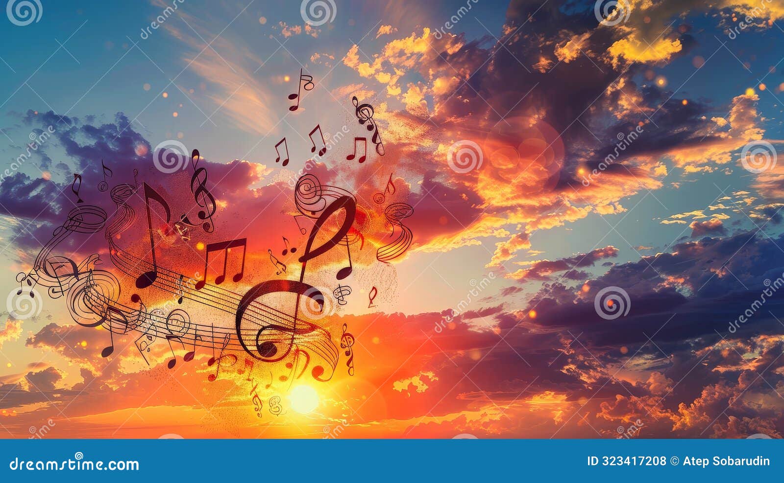 Music Notes Floating in the Sunset Sky Stock Photo - Image of yellow ...