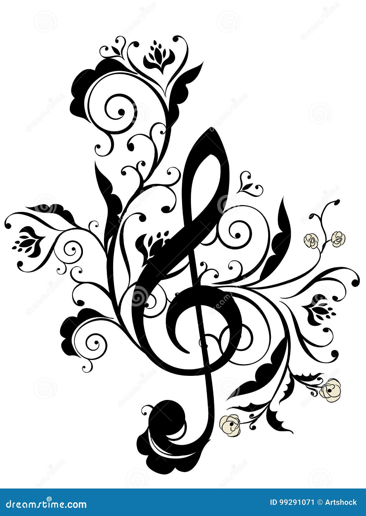 Music Notes Floral Ornament Stock Vector - Illustration of abstract ...