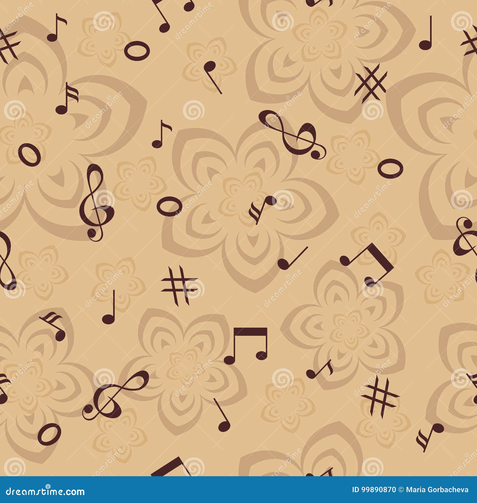 Music Notes and Flowers Seamless Background Stock Vector - Illustration ...