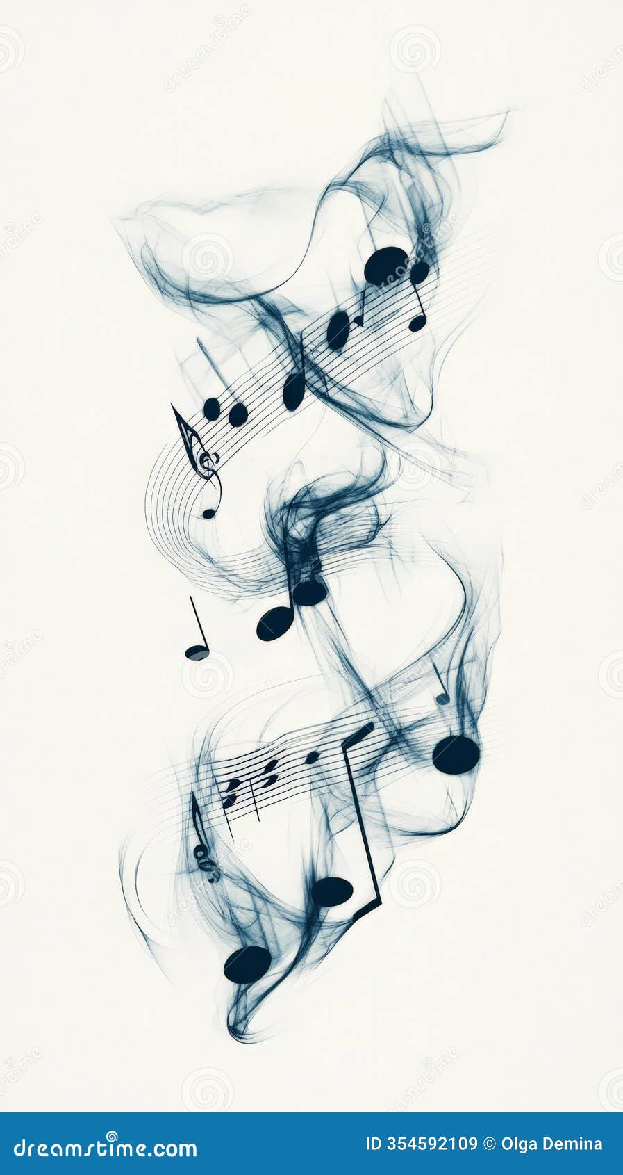 Music Notes Flowing with Abstract Smoke on White Background Stock Image ...