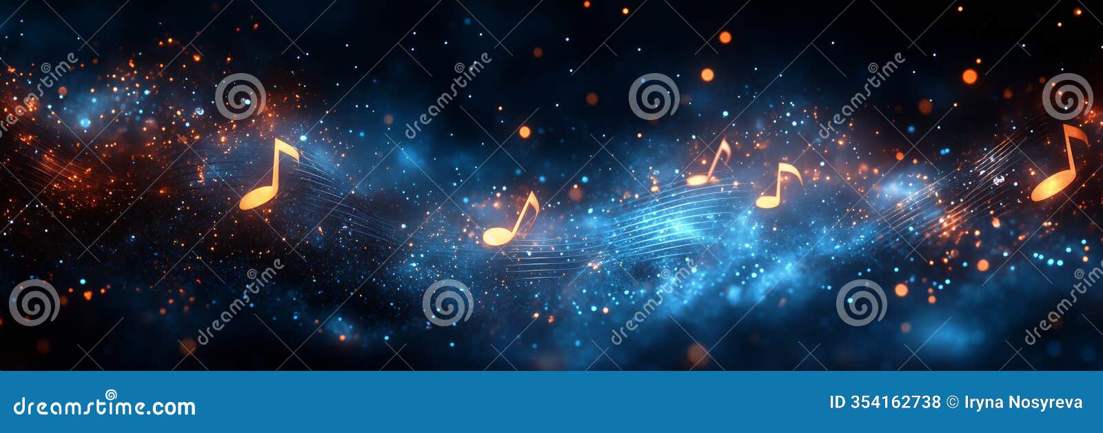 Music Notes Flowing on a Blue and Orange Nebula. Generated by AI Stock ...