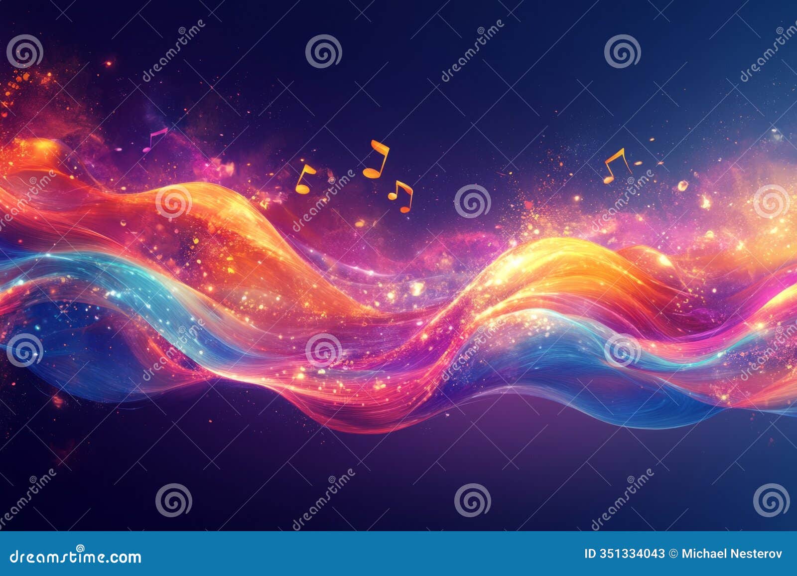 Music Notes Flowing on a Colorful Abstract Wave Background, Creating a ...