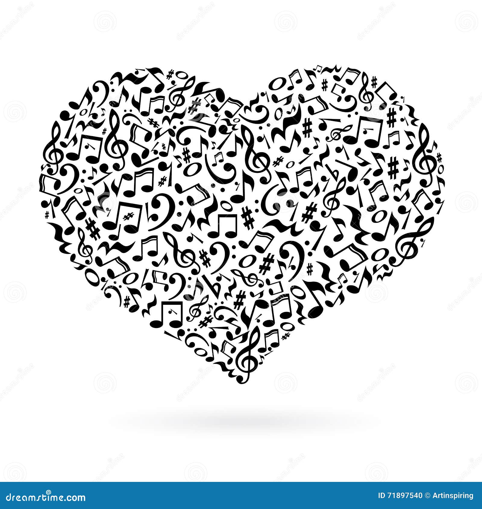 Music notes heart. stock vector. Illustration of background - 71897540