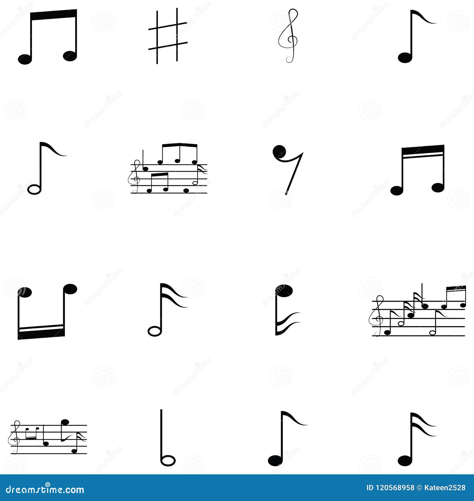 Music notes icon set stock vector. Illustration of graphic - 120568958