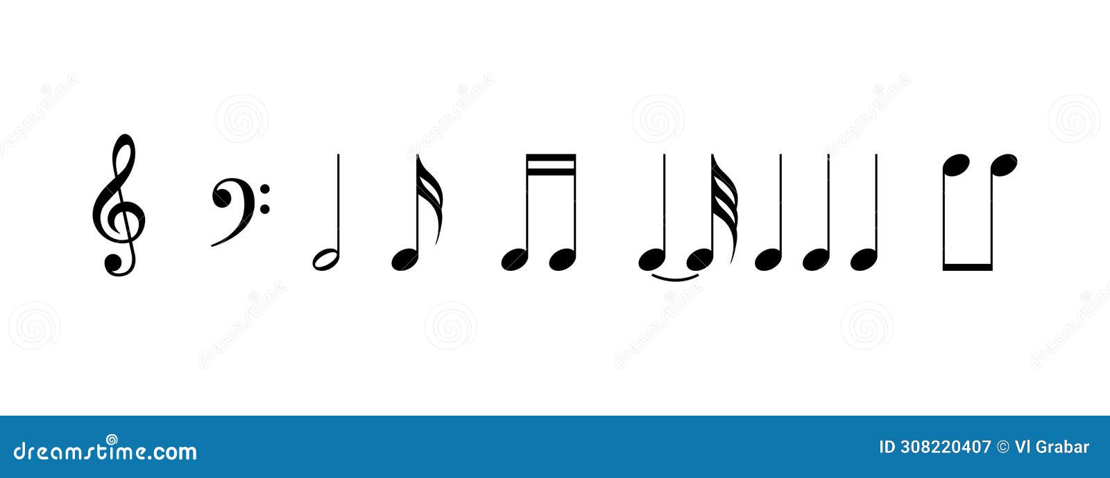 Music Notes Icon Set, Standard Music Notes Symbol Set, Vector ...