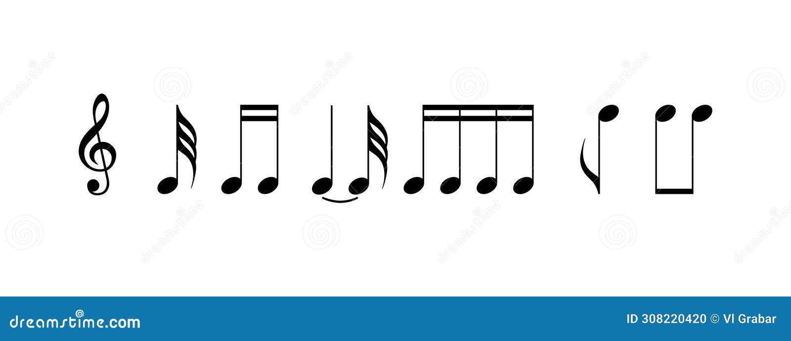 Music Notes Icon Set, Standard Music Notes Symbol Set, Vector ...